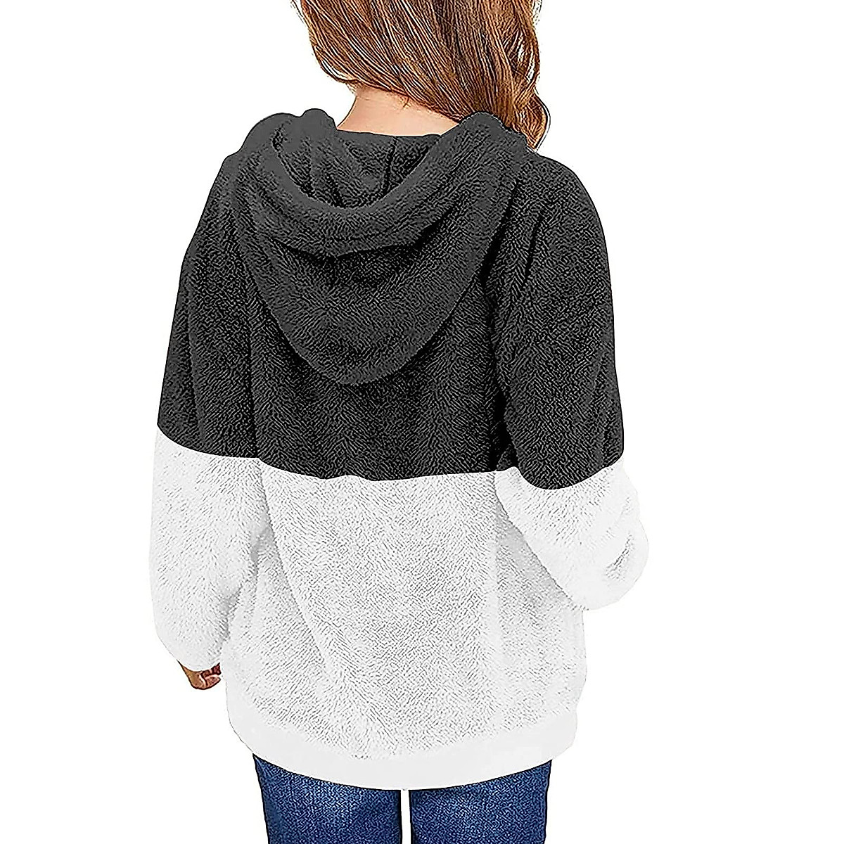 ZHICHUANG Girls Fall Winter Hooded Sweatshirt Leopard Wool Warm Zipper Neck Pockets Pullover Coat 3-9 Years (Black, 7-8 Years)