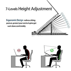 Tynctway Laptop Stand, Adjustable Computer Holder Aluminum Riser, Non-Slip Metal Compatible with MacBook Air Pro Foldable Portable Tablets Holder for 10" to 15.6" Notebook Computer (Silver)