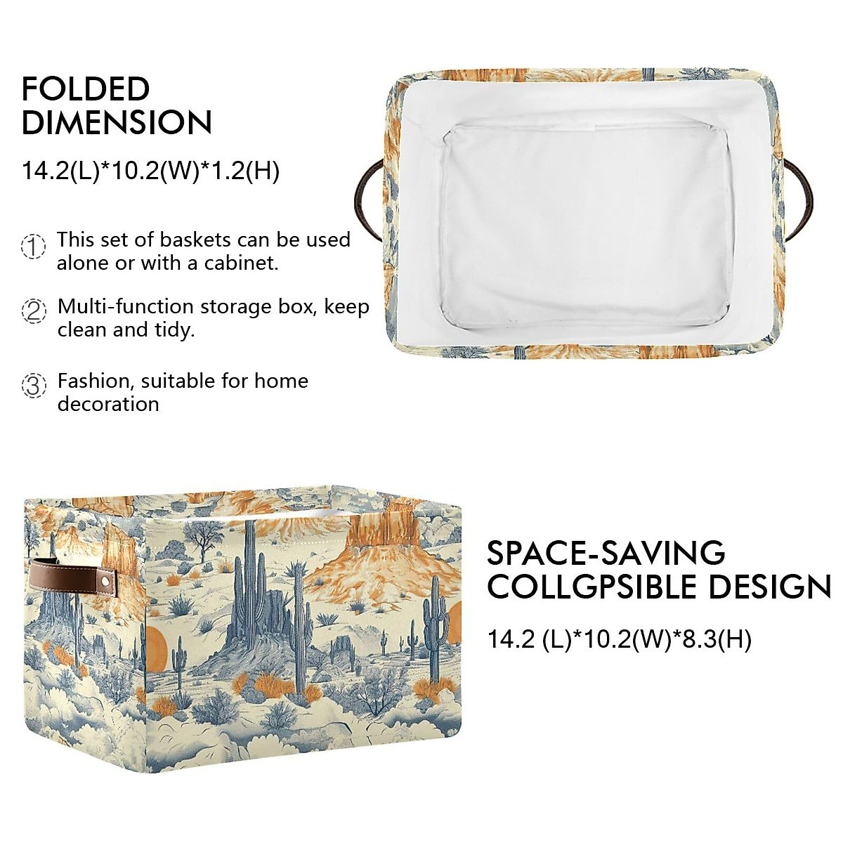 WELLDAY 1PCS Storage Basket Western Desert Large Foldable Storage Bin Cube Collapsible Organizer