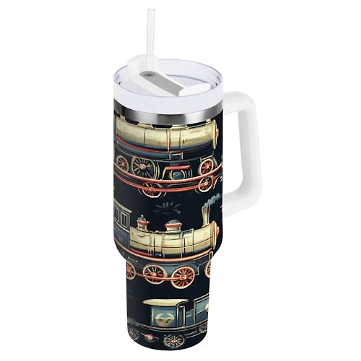 ARGTILDN Steam Train 40 oz Tumbler Insulated Travel Mug with Handle and Straw Lid Vintage Car Stainless Steel Vacuum Coffee Cup Tea Beverage Container Water Bottles for Car Sports office