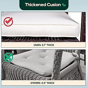 Niubya 3 Piece Wicker Rocking Chair Patio Furniture Sets, Outdoor Wicker Bistro Rattan Chair Conversation Sets with Cushions and Coffee Table, Grey and Brown