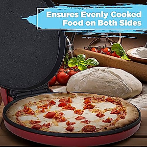 Courant Pizza Maker 12 inch Pizzas Machine, Newly improved Cool-touch Handle Non-Stick plates Pizza oven & Calzone Maker, Electric Countertop Oven for Home or School, 12” Indoor Grill/Griddle, Red