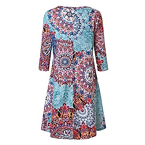 3/4 Sleeve Dresses for Women,Tanst Lady Cute Comfy Simple Elegant Nice Dress Petite Floral Print Knee Length with Pockets Wear Evening Dinner Flower M
