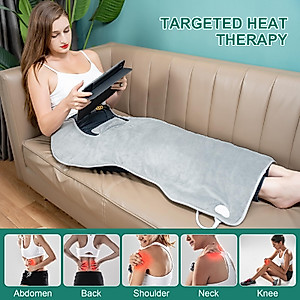 Heating Pad for Back Pain Relief, 22"x 37" Large Heating Pad for Neck and Shoulders, Heat Pad with 6 Heat Settings & 4 Time Settings Auto-Off, Gifts for Women Men Mom Dad (Gray)