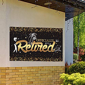 Happy Retirement Party Decorations, Giant Black and Gold Sign Retirement Party Banner Photo Booth Backdrop Background for Happy Retirement Party Supplies (Black)