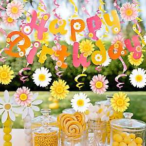 SUNBEAUTY Flower Daisy Birthday Party Decorations Groovy Party Decorations Boho Happy Birthday Party Decorations Daisy Hanging Swirls Retro Hippie Party Party Supplies Baby Shower