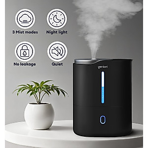 Top Fill Humidifier with Essential Oil Diffuser 4L for Home, Baby, Bedroom, Large Room & Indoor Plants, Cool Mist Ultrasonic Quiet Air Humidifiers, Automatic Humidity Control, Night Light (Black)