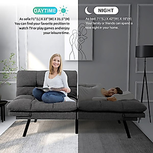 MUUEGM Memory Foam Futon Sofa Bed, Futon with Adjustable Backrests Armrests and Convertible, Modern Design Futon Couch for Living Room, Apartment, Office, Small Room, 71" Daybed Dark Gray