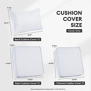 ovios Patio Cushion Covers, Waterproof Cushion Cover for Outdoor Furniture, Sofa, Couch, Ottoman Seat Back Cushion Cover with Zipper (8 Covers, Grey)