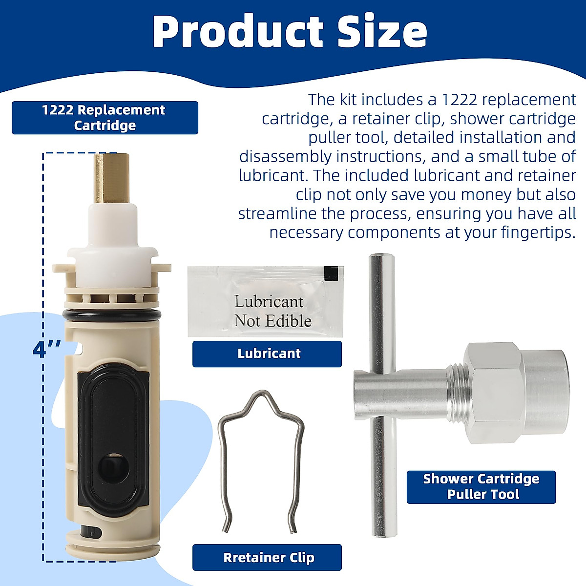 Calvana Bathroom Shower Valve Kit, Cartridge Removal Tool, Compatible with Moen 1222 One-Handle Posi Temp Faucets, Durable Brass & Plastic, Included Cartridge Puller Tool, Retainer Clip, Silicone Oil