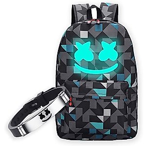 Smile Luminous Backpack DJ Music Bracelet for Kids Christmas Gift, Fashion Laptop Backpack Schoolbag Daypack for Travel Outdoor Rucksack, Black