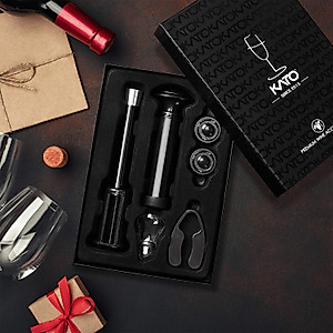 Wine Air Pressure Pump Opener Set, Tirrinia Wine Bottle Cork Remover Accessory Tool Kit with Wine Saver, 2 Vacuum Stoppers, Wine Pourer and Foil Cutter, Perfect Wine Lover Gifts, Silver