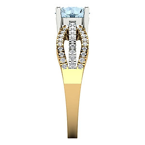 Clara Pucci 1.35 ct Round Cut Solitaire W/Accent Blue Simulated Diamond Bridal Wedding Statement Ring 18K yellow & White Gold Size 5