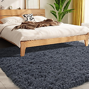 BALAPET 9x12 Fluffy Modern Plush Area Rug, Ultra Soft Large Faux Fur Area Rug for Bedroom Living Room, Non-Skid Indoor Carpet for Kids Playroom Home Decor, Dark Grey