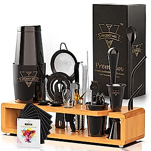 Mixology Bartender Kit: 20-Piece Boston Cocktail Shaker Set with a Bamboo Stand Bartending Kit for Drink Mixing | Perfect Cocktail Kit Black Bartender set | Ideal Cocktail Set for Home Bar Set Bar Kit