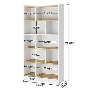 Tribesigns 72 Inch Tall White Bookcase, Modern Cube Bookshelf 6 Tier Bookcases, Large Open Display Shelf Storage Organizer for Living Room, Home Office, Library, Bedroom, White and Brown