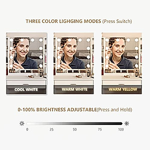 Vabches Makeup Vanity Desk with Lights, 3 Lighting Colors, White Vanity Set Makeup Table with 3 Drawers, 2 Cabinets & Multiple Shelves, Large Vanity 45.2in(L)