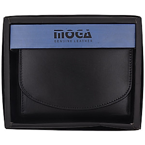 Women's Genuine Leather Compact Double ID Windows Credit Card Holder Wallet With Zippered Pocket by Moga (Black)