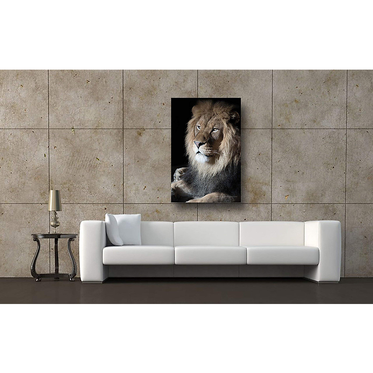 Photographic Portrait of Male African Lion Printed on CANVAS Ready to Hang Nature Photo Tawny Brown Tan Black Wall Art for Home or Office Big Cat Photography