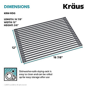Kraus KRM-11DG Multipurpose Over Sink Roll-Up Dish Drying Rack, Dark Grey