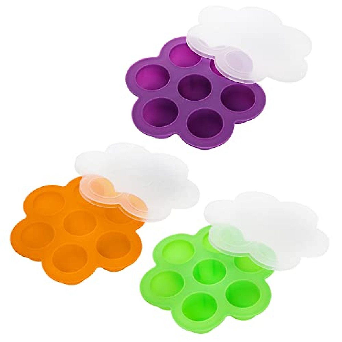 Tosnail 3 Pack Baby Food Storage Containers with Lids, Silicone Ice Cube Tray, Refillable Baby Food Jars Snack Containers, Freezer Safe Containers - Purple, Orange, Green