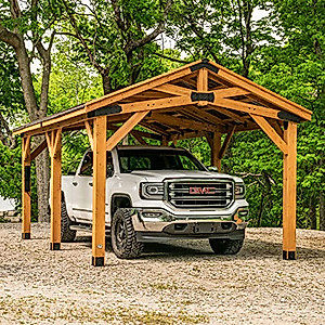 Backyard Discovery Norwood 20 ft. x 12 ft. All Cedar Wooden Carport Pavilion Gazebo with Hard Top Steel Roof