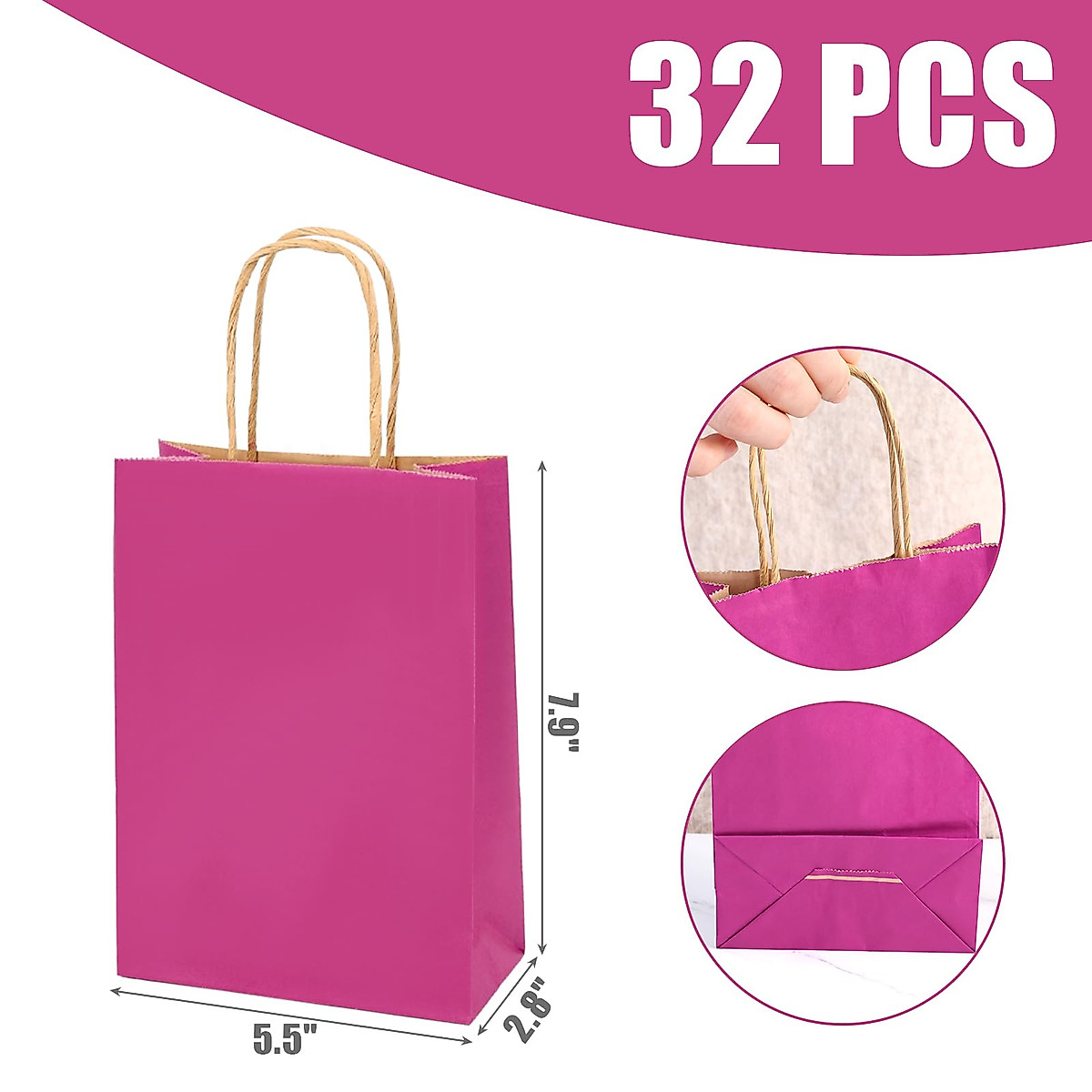 VGOODALL 32PCS Purple Kraft Paper Bags with Handles Bulk, 7.9"×5.5"×2.8" Small Gift Bags Purple Party Favor Bags for Wedding Birthday Party Supplies and Gifts