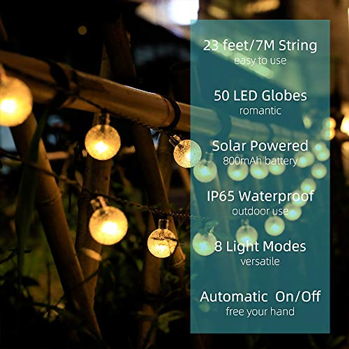 Metaku Solar Lights Outdoor String Lights 23ft 50 LED Fairy Lights Solar Powered 8 Modes Auto On/Off Christmas Lights Outdoor Waterproof Decorative Globe Lights for Patio Garden Gazebo Bistro Balcony