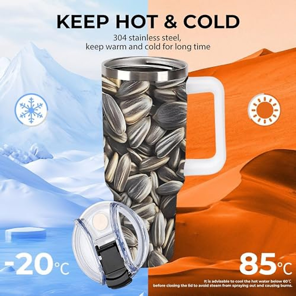 Sunflower Food Insulated Tumblers with Handle Stainless Steel Coffee Mug Funny Travel Cup with Lid Straw 40oz