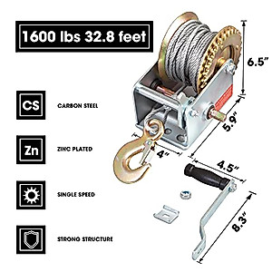 Torin ATRT1061CB 600lbs Capacity Boat Trailer Hand Winch with Two-Way Ratchet,Silver