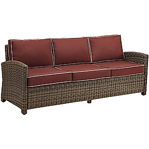 Crosley Furniture Bradenton 5-Piece Outdoor Sofa Patio Furniture Set, Wicker Conversation Sets for Porch, Brown with Sangria Cushions