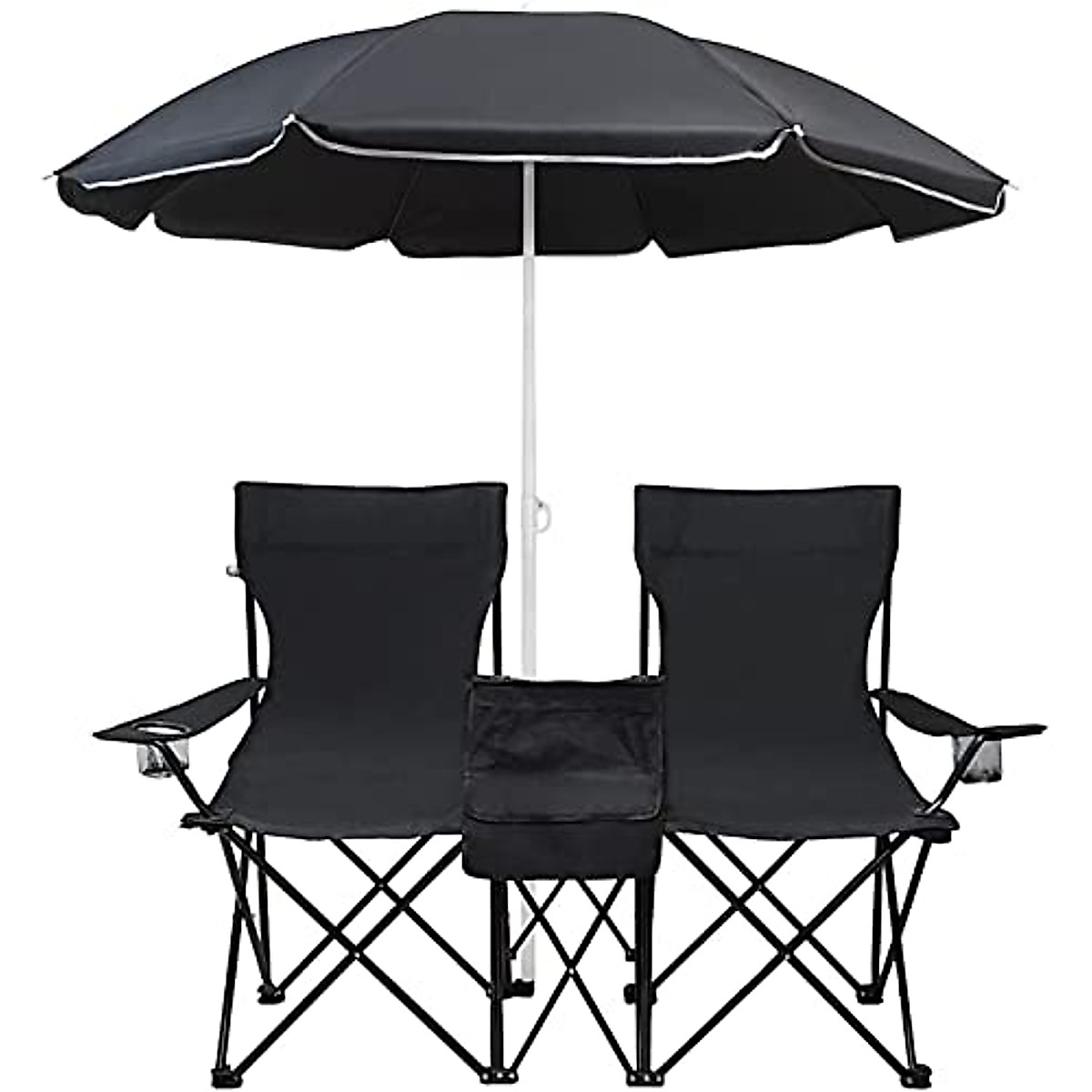 LEADALLWAY Double Camping Chair with Parasol Portable Folding Lawn Chair Support 256 LBS,19''x19''Each seat