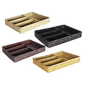 Backbayia Seagrass Pen Holder Office Supplies Stationery Storage Box Desk Organizer (Wood Color)