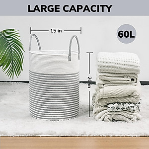Goodpick Nursery Hamper, 60L Dirty Clothes Hamper for Toys, Blankets, Small Laundry Basket for Living Room, Laundry Bin, 15 x 20 Inches, White&Grey