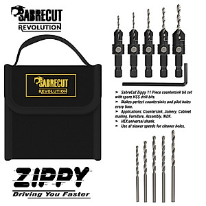 11 x SabreCut Zippy SCRKZ1 Countersink Set with Adjustable Pilot Impact Drill Bits