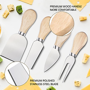Tymoosty Cheese Knives, 4PCS Cheese Knife Set, Cheese Knives for Charcuterie Board with Wooden Handle, Mini Steel Stainless Cheese knife set