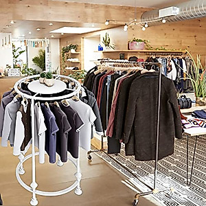 SPTZQURY Round Garment Rack, Floor Standing Iron clothes Hanging Rack with Topper, Suitable for Large Shopping Malls Retail, Clothes Boutique Display Laundry Rooms Multi-Purpose Hanging (WHITE)