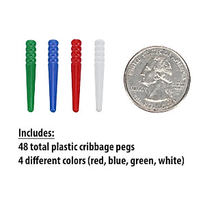 WE Games 48 Standard Plastic Cribbage Pegs w/a Tapered Design in 4 Colors - Red, White, Blue & Green