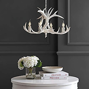 JONATHAN Y JYL6301B Eldora 26" Adjustable Resin Antler 4-Light LED Chandelier, Glam, Rustic,Cottage,Transitional, Dimmable Dining Room, Living Room, Kitchen, Foyer, Bedroom, White