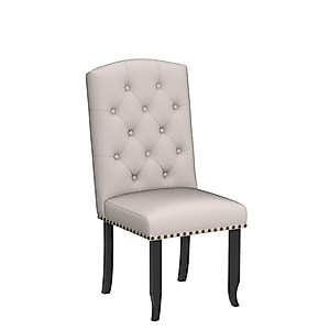 COLAMY Button Tufted Dining Chairs Set of 2, Upholstered Parsons Dining Room Chairs, Fabric Kitchen Side Chair with Nailhead Trim and Wood Legs,Beige