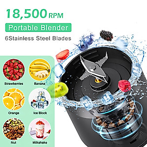 Portable Blender for Shakes and Smoothies,Sizabo Personal Size High Speed Blender,24 oz USB C Rechargeable Blender,2000 mAh*3 Tritan Mini Fruit Juice Mixer for Travel/Picnic/Office/Gym/Sport(Black)