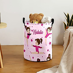 Yeshop Gymnastics Girl Pink Star Personalized Laundry Basket Clothes Hamper with Handles Waterproof ,Collapsible Laundry Storage Baskets for Bathroom,Bedroom Decorative 19.7 inch Hx14.2 inch D