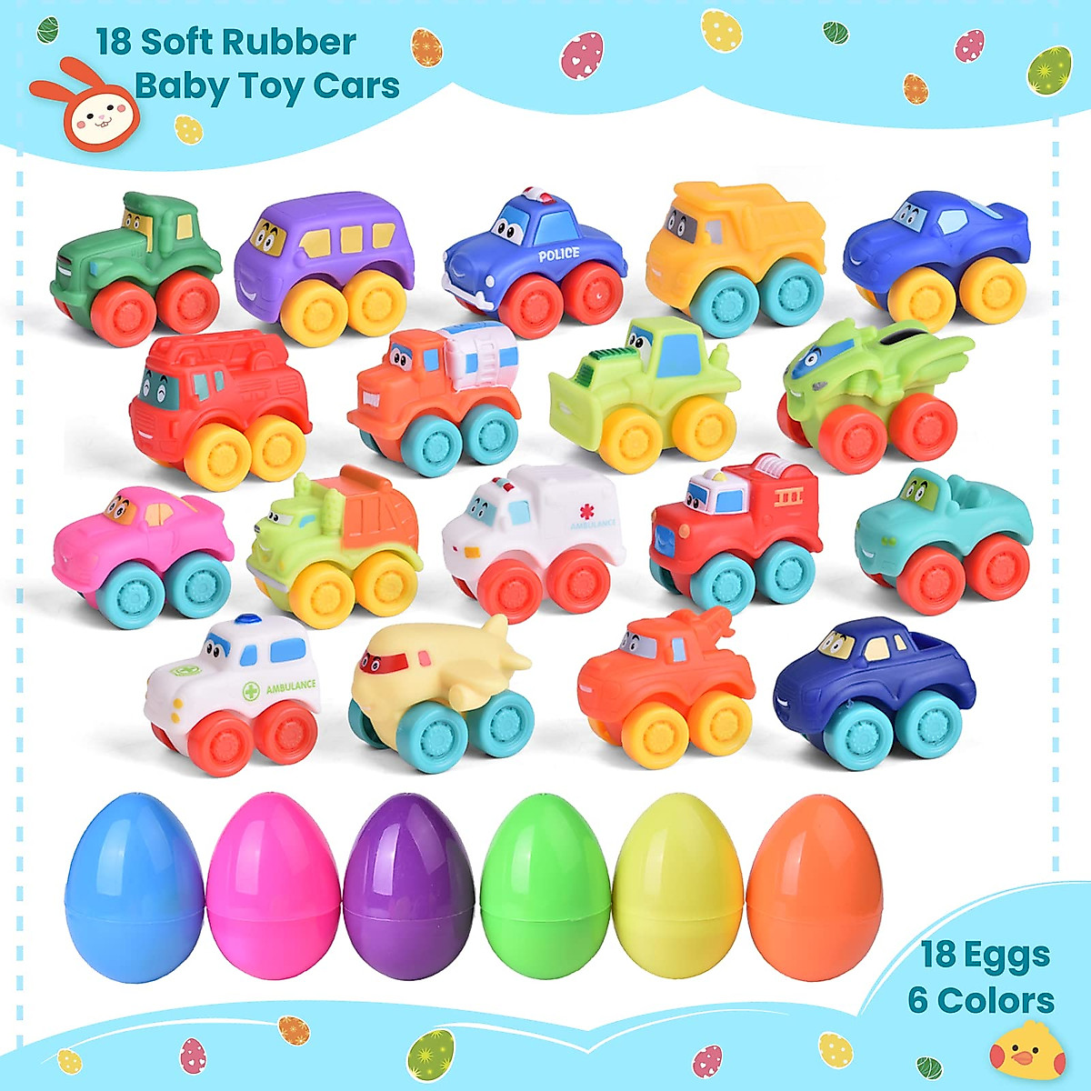 FUN LITTLE TOYS Cars Easter Eggs Vehicles for Party Favors, Easter Egg Fillers