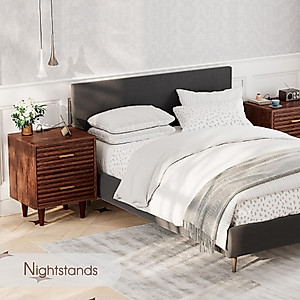 Night Stand with Charging Station Set of 2, Side Table with 2 Drawers, Mid Century Modern End Table with Storage, Bedside Table with USB Ports and Outlets, Nightstand for Bedroom, Brown 2PCS