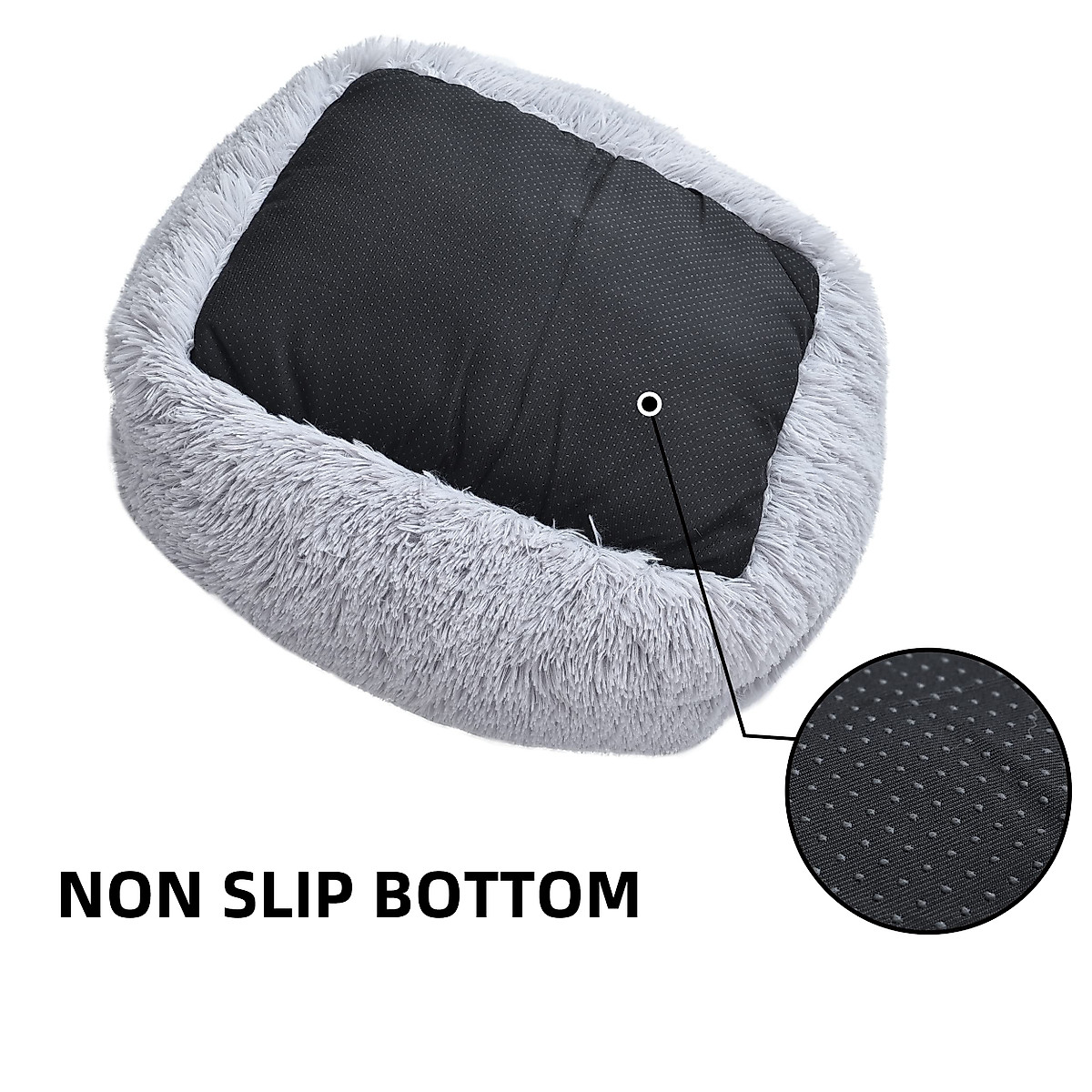 Gavenia Cat Bed for Indoor Cats,24 inch Soft Long Plush Cushion Washable Pet Bed Calming Self-Warming square Cat and Dog Bed Anti-Slip & Waterproof Bottom Cushion (24 x 20 x 7 inch, Grey)