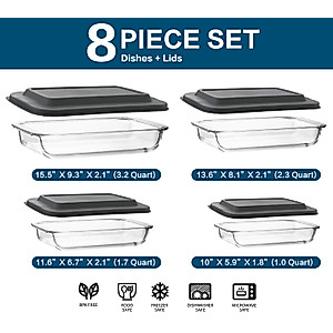 MCIRCO 8 Pcs Glass Baking Dish Set with Lids, 9 Pcs Stainless Steel Baking Sheet Tray Cooling Rack with Silicone Baking Mat Set, For Cooking, Baking