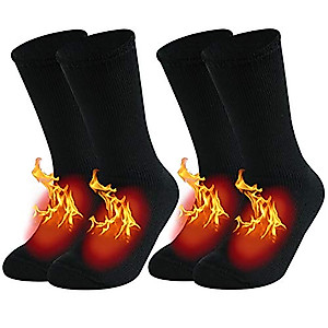 JSPA Mens Black Thermal Socks, Stocking Stuffers for Men Women Heated Skiing Socks Warm Insulated Boot Socks for Men Thick Fuzzy Crew Socks Sport Outdoors Socks for Cold Winter for Men Medium