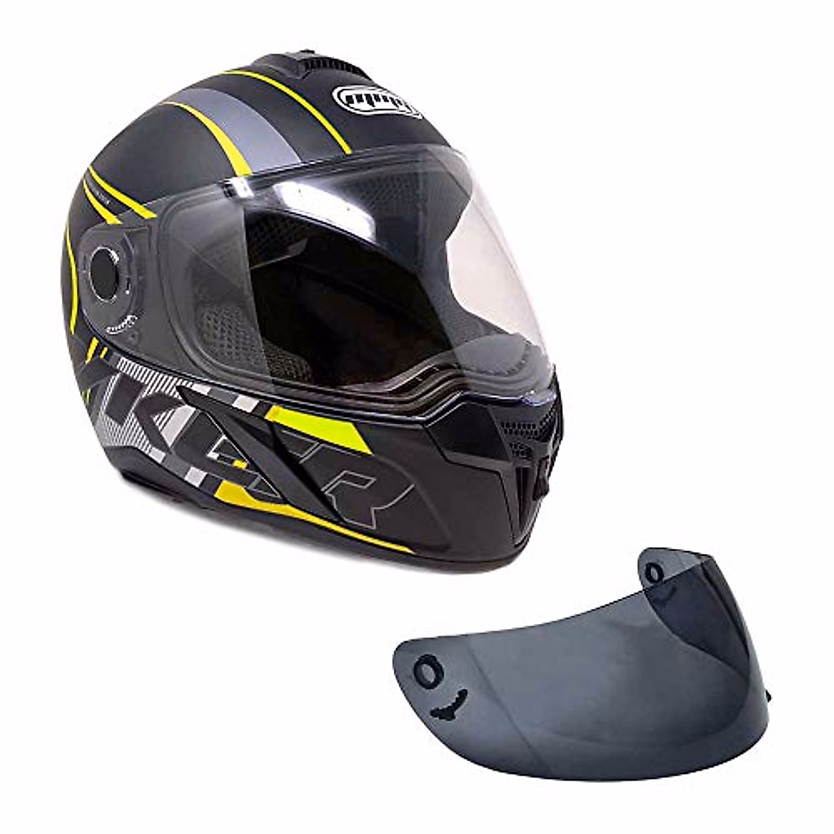 Motorcycle Full Face Helmet DOT Street Legal +2 Visors Comes with Clear Shield and Free Smoked Shield (MGAH21) (Matte Black Yellow, Large)