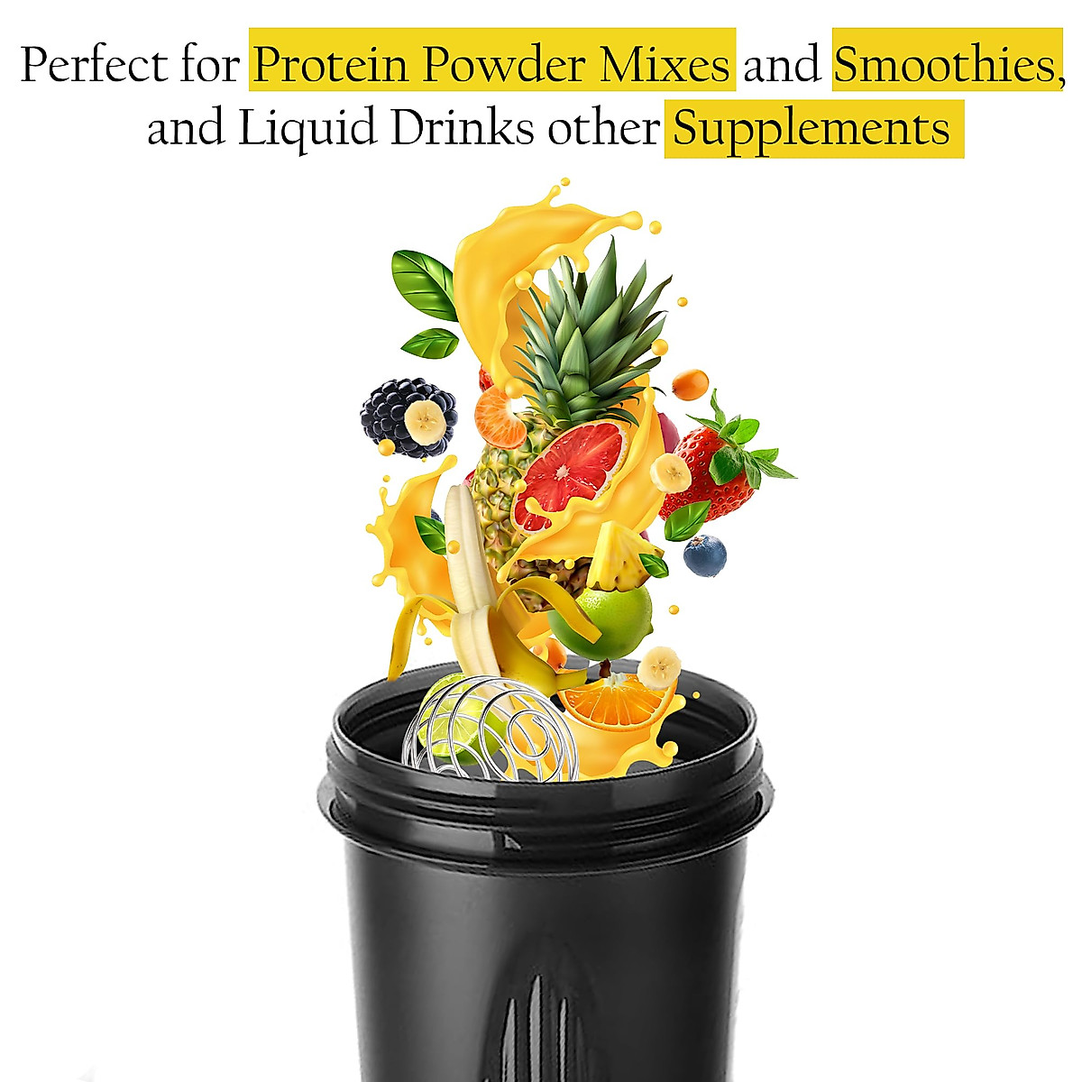 Protein Shaker Bottle Perfect for Shakes and Pre Workout, 28-Ounce, Black, Durable For Mixing, With Stainless Steel Whisk ball, BPA Free Mixing Bottle