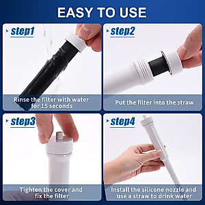 TUOOWO Water Bottle Filter for Brita Water Bottle Filter Replacement, Water Filter Replaces Part, Stainless Steel Bottle (4Pcs Filters and 1Pc Straw)